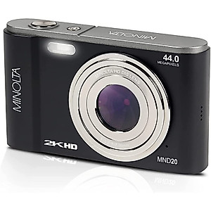 Minolta MND20-BK 44 MP / 2.7K Ultra HD Digital Camera Black Bundle with Lexar 64GB High-Performance 800x UHS-I SDHC Memory Card Blue Series