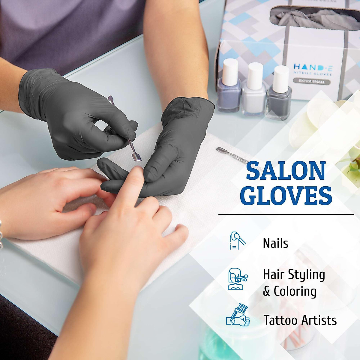 Hand-E Touch Disposable Grey Nitrile Gloves Large - 400 Count - Powder Free, Latex Free Medical Exam Gloves With Textured Grip Fingertips - Cleaning, Salon, Painting, Kitchen