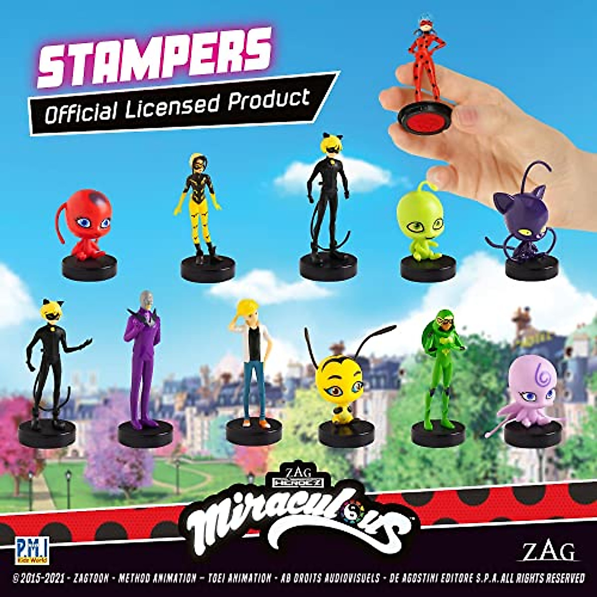 P.M.I. Miraculous Ladybug Stamps for Kids |12 Miraculous Ladybug Stampers Out of 16 Collectibles in 1 Pack | Miraculous Ladybug Stationery, Stampers, Birthday Party Supplies - Cat Noir (Assortment A)