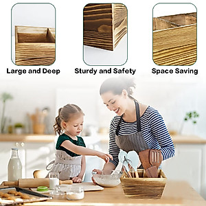 Amrta Kitchen Utensil Holder for Countertop Large Wood Cooking Utensils Organizer with 2 3 Compartments, Organization Wooden Tools Caddy for Counter (Nautral 2 Compartments)