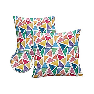Outdoor Waterproof Throw Pillow Covers Geometric Pattern Lumbar Pillowcases Multicolor Triangle Decorative Outdoor Pillows Cushion Case Patio Pillows for Sofa Couch Bed Garden 16 x 16 Inches
