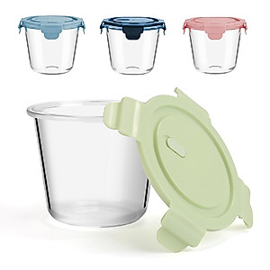 4 Pack Glass Meal Prep Containers with Airtight Lids, Leak-proof Round Storage Containers Set, Reusable Glass Soup Containers Overnight Oats Containers for Leftover, Soup, Fruit