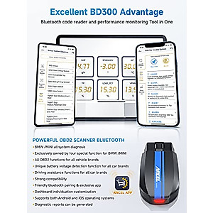 ANCEL BD300 OBD2 Scanner Bluetooth Fits for BMW Full System Code Reader Fits for BMW Diagnostic Tool with Battery Registration Tool Service EPB CBS ETC ABS Airbag & Powerful OBD2 Scanner for All Cars