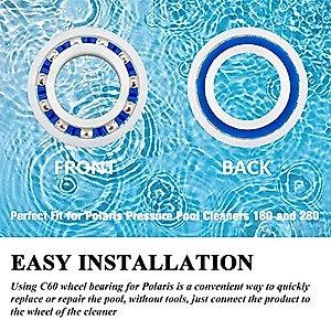 Funmit [10 Pack] C60 C-60 Ball Bearing Replacement for Pool Cleaner Wheels, Perfectly Compatible with Polaris Pressure Pool Cleaners 180 and 280, Smooth Rotation and Sturdy Materials