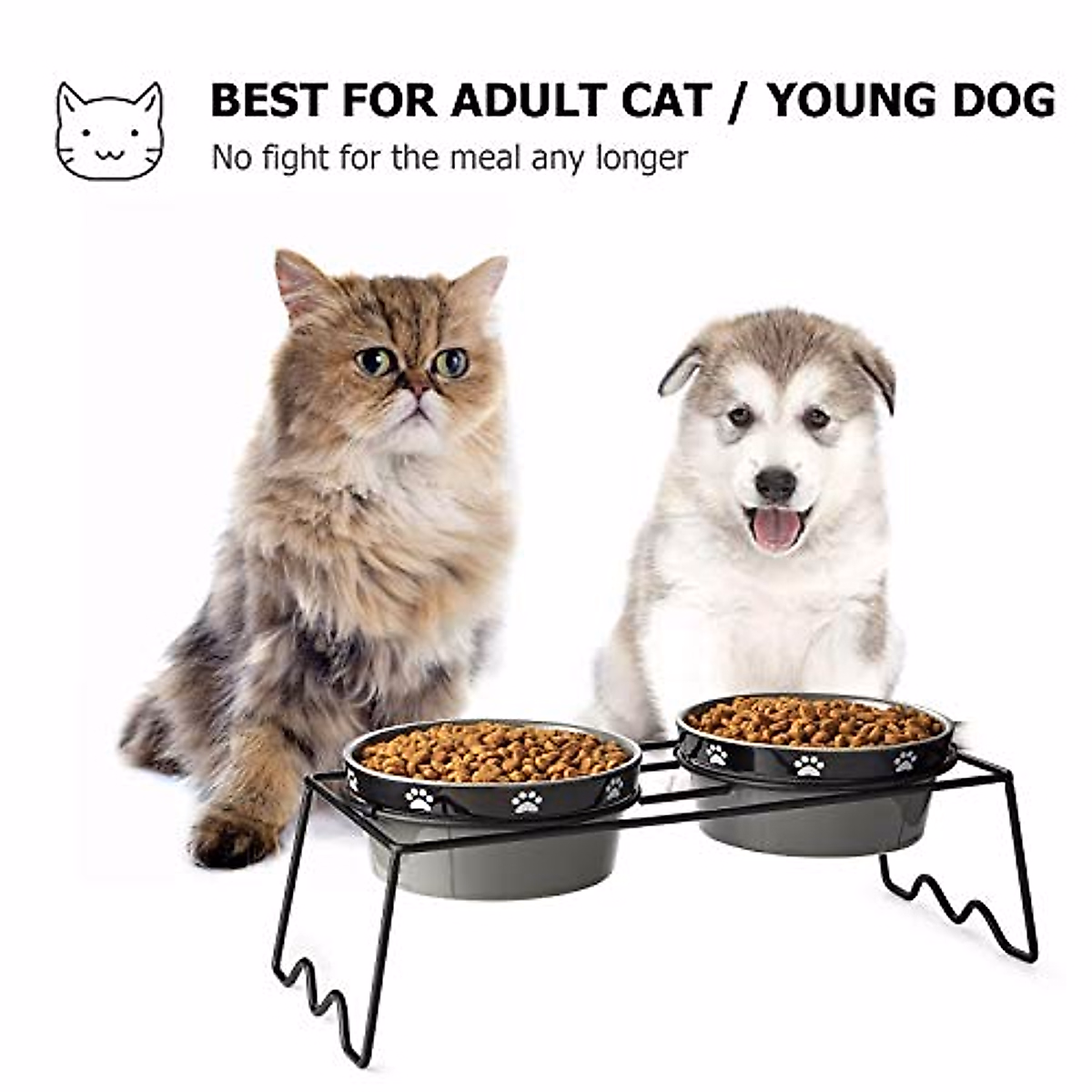 Y YHY Raised Dog Cat Bowls, Elevated Dog Cat Bowls 24oz, Ceramic Dog Cat Bowls for Food and Water, Pet Bowls for Cats and Small Dogs, Prevent Neck Pain, Anti Slip Feet, Grey
