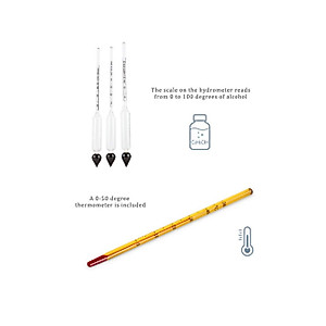 Mudent (100 Set Professional Hydrometer Alcoholmeter - 3pcs Hydrometer Alcoholmeter Set 0 to 100% Alcohol Meter Test + Thermometer for Wine Alcohol Whisky