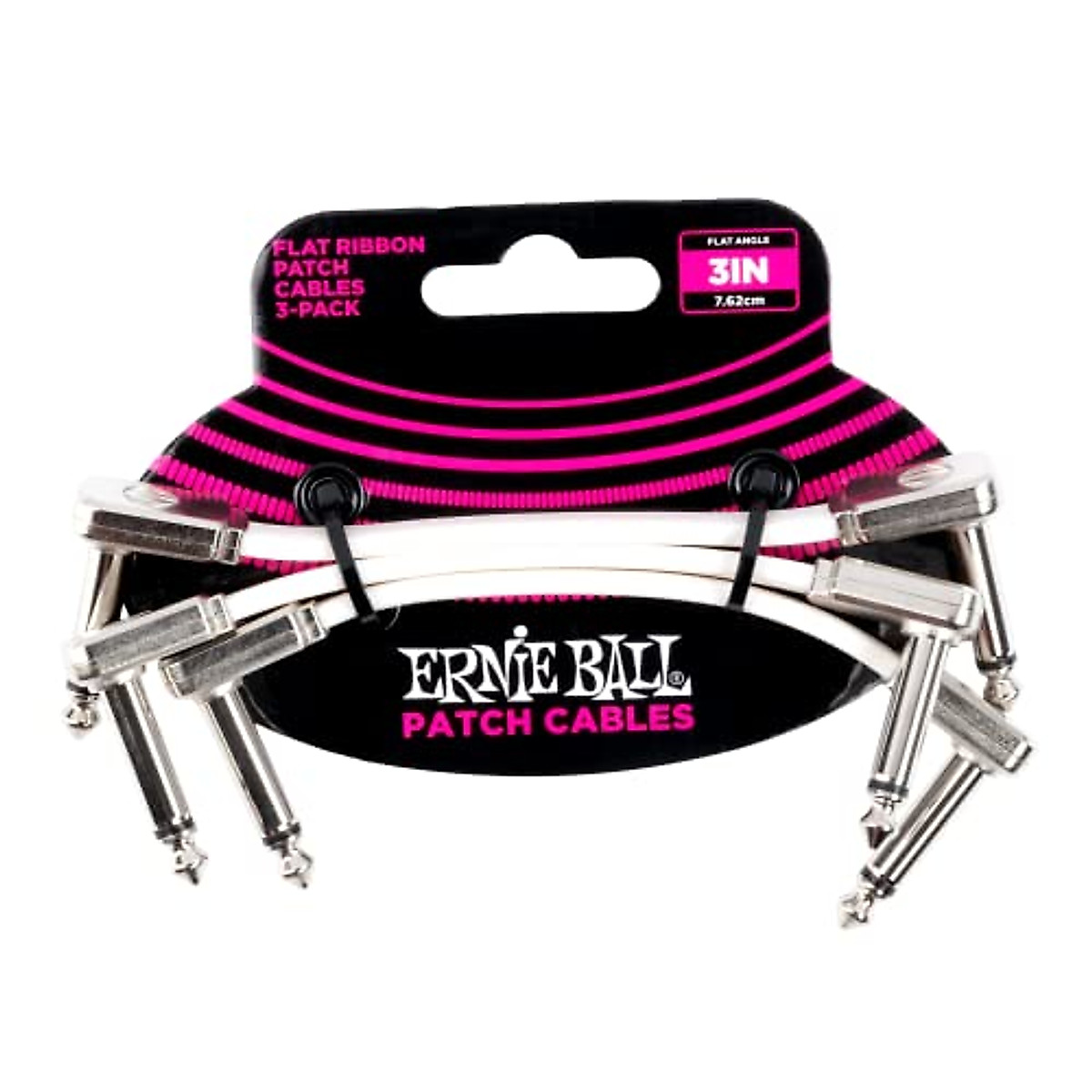 Ernie Ball Flat Ribbon Patch Cable 3-Pack, 3in, White (P06384)