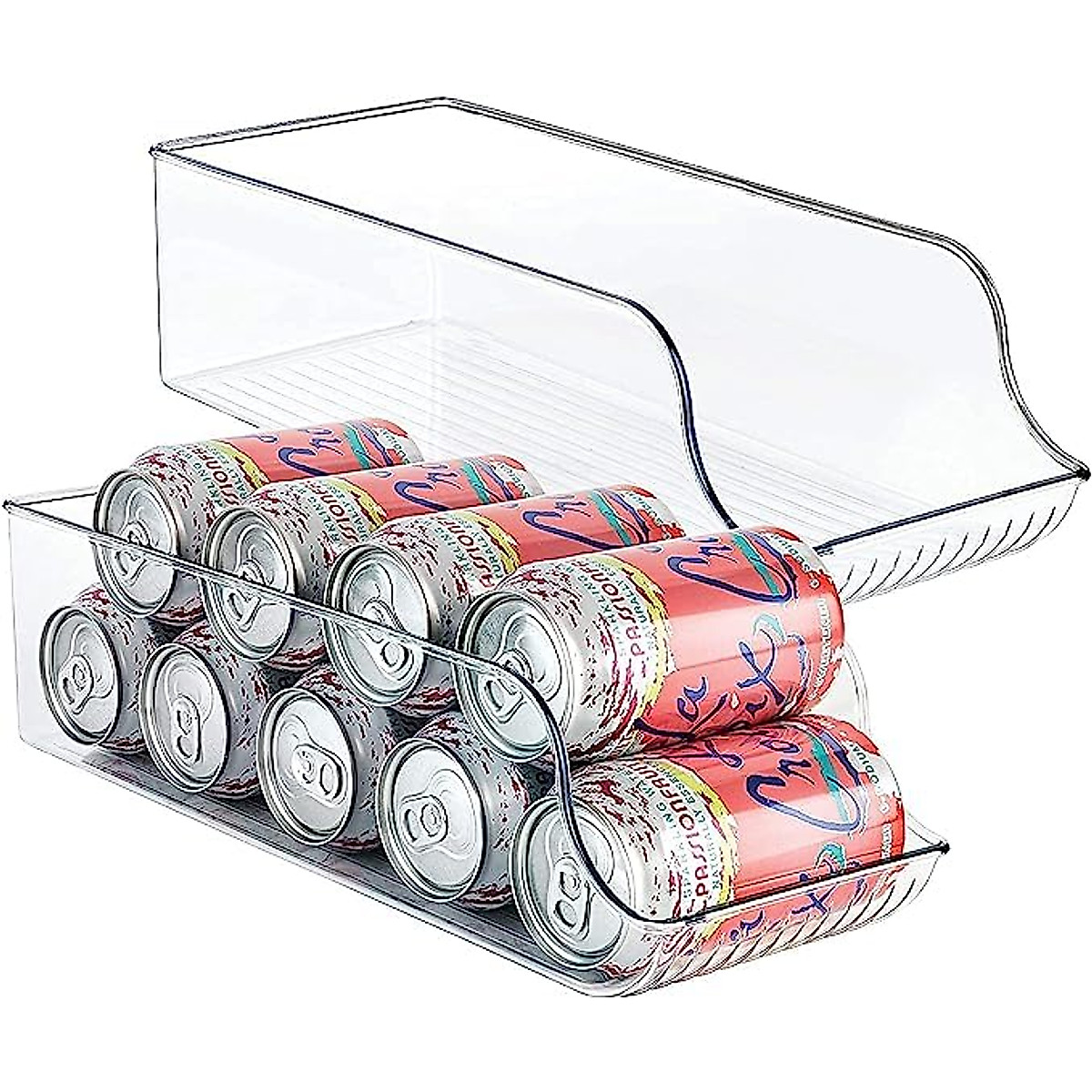 Clear Can Dispenser for Soda and Food - Open Top Storage Organizer for Pantry, Fridge and Freezer - Set of 2