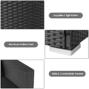 DORTALA 3 Pieces Patio Furniture Set, Outdoor Rattan Sofa Set with Cushions, Tempered Glass Tabletop, Wicker Conversation Furniture Set for Backyard, Garden, Poolside, Balcony, Black