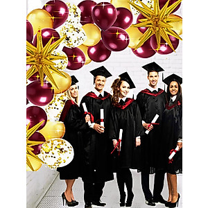 Burgundy Gold Balloons/Fall Balloons/Burgundy Gold Graduation Decorations 2024/Fall Bridal Shower Decorations Fall Birthday Decorations//Star Balloons 45pcs Maroon Gold