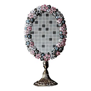 KXA Countertop Vanity Mirrors Makeup Mirror Retro European Single-Sided Mirror Metal Hand-Painted Cute Desktop Princess Vanity Mirror (Color : A, Size : 16.5 32cm)