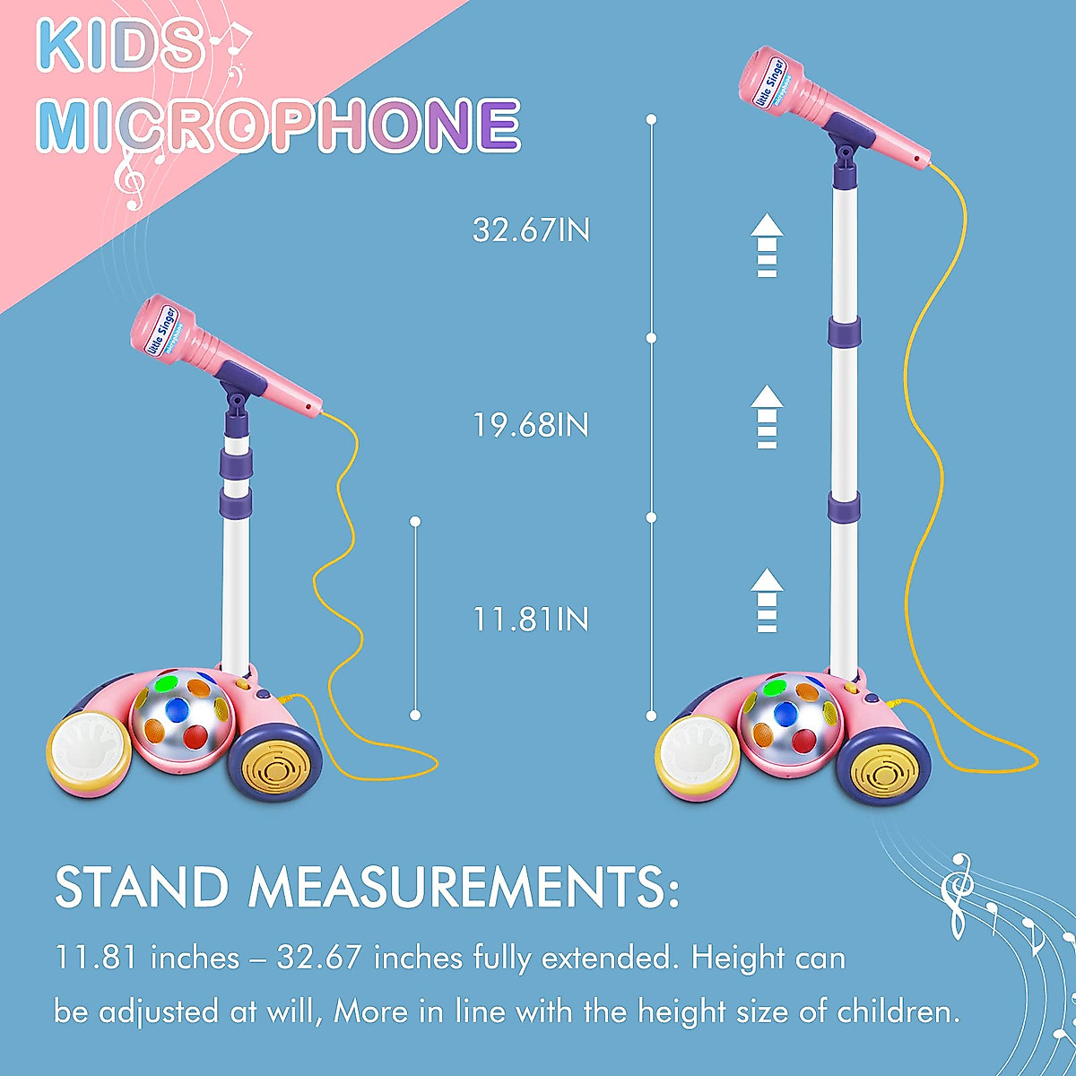 CYURMJUN Kids Microphone with Stand, Kids Karaoke Machine Music Toys, Toy Microphone with Stand for Kids Boys Girls Birthday