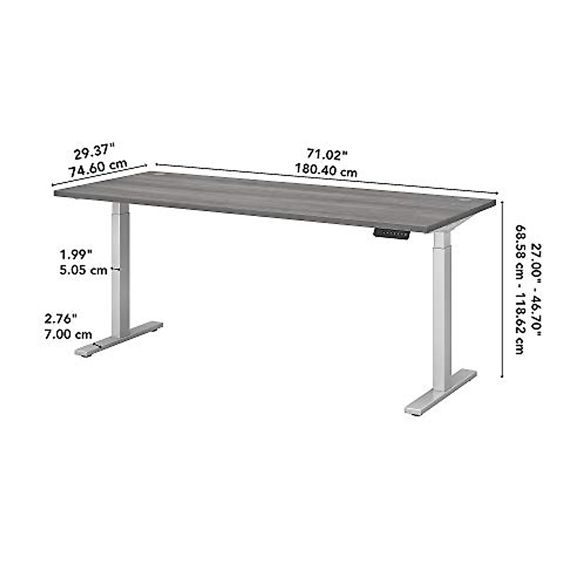 Bush Business Furniture Move 60 Series Height Adjustable Standing Desk, 72W x 30D, Platinum Gray with Cool Gray Metallic Base