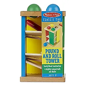 Melissa & Doug Deluxe Pound and Roll Wooden Tower Toy With Hammer - Pound A Ball, Educational Toddler Toys, Wooden Pounding Bench For Ages 2+