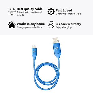 FLOATING GRIP LED USB C Charging Cable, 0.5M/1.5FT 3A Light Up Type c Fast Charging Cable with Data Sync, Compatible with PlayStation, Xbox & More (Blue)