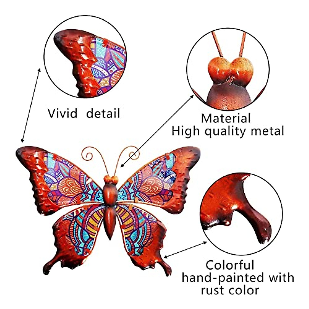 HONGLAND Metal Butterfly Wall Decor Indoor Outdoor Wall Art Metal Glass Butterfly Sculptures 2 Pack for Home Garden Fence Patio