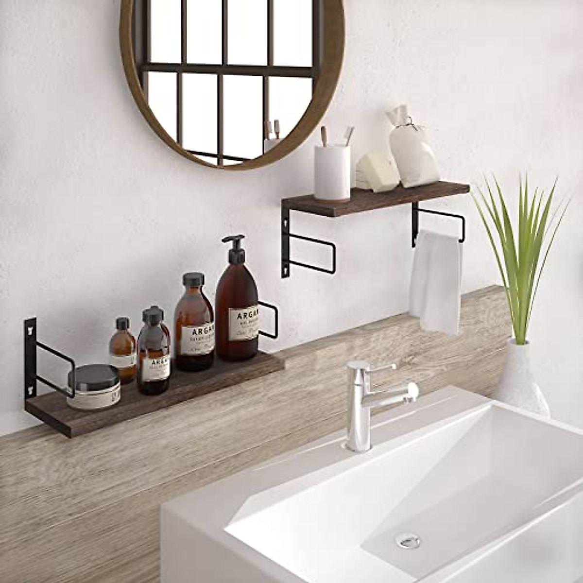 Eifiwot Floating Shelves Wall Mounted Set of 2, Wall Shelf Storage for Office, Bathroom, Living Room, Bedroom, Kitchen, Dark Carbonized Black Shelves for Wall Decor