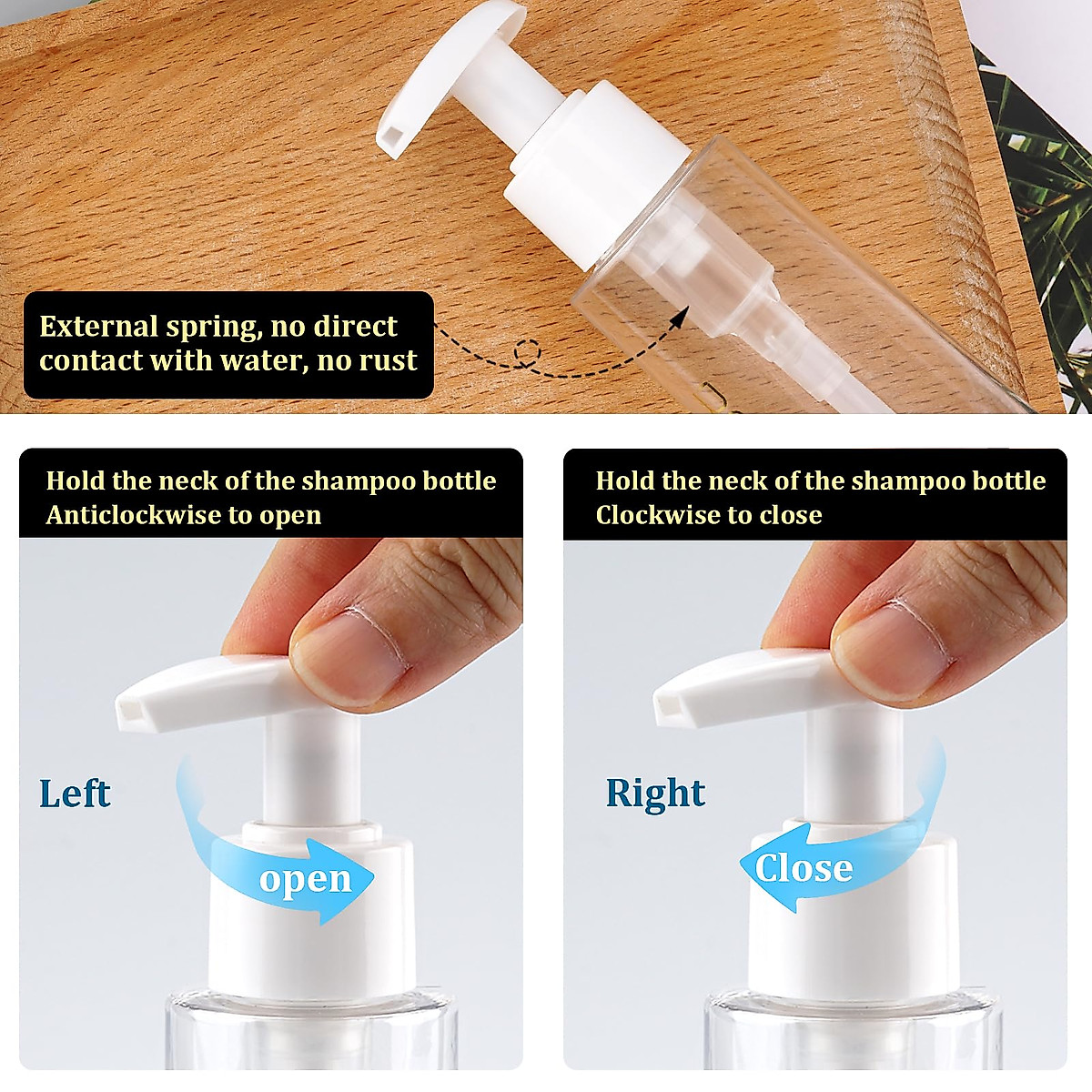 Travel Bottles Plastic Pump Bottle Dispenser Tsa Approved 3.4oz/100ml 4 Pack Travel Refillable Shampoo and Conditioner Bottles Empty Travel Size Bottles for Cosmetic, Lotion, Liquid Soap (Clear)