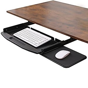 Oaskrac Keyboard Tray Under Desk, Keyboard Drawer Under Desk Slide with 360 Rotating Mouse Platform, Slide-Out Platform Computer Drawer for Typing, 20 inch, Black