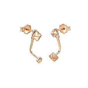 CHOW SANG SANG Delicate Gold 18K Rosk Gold Square Rivet Front Back Earrings for Women 92812E