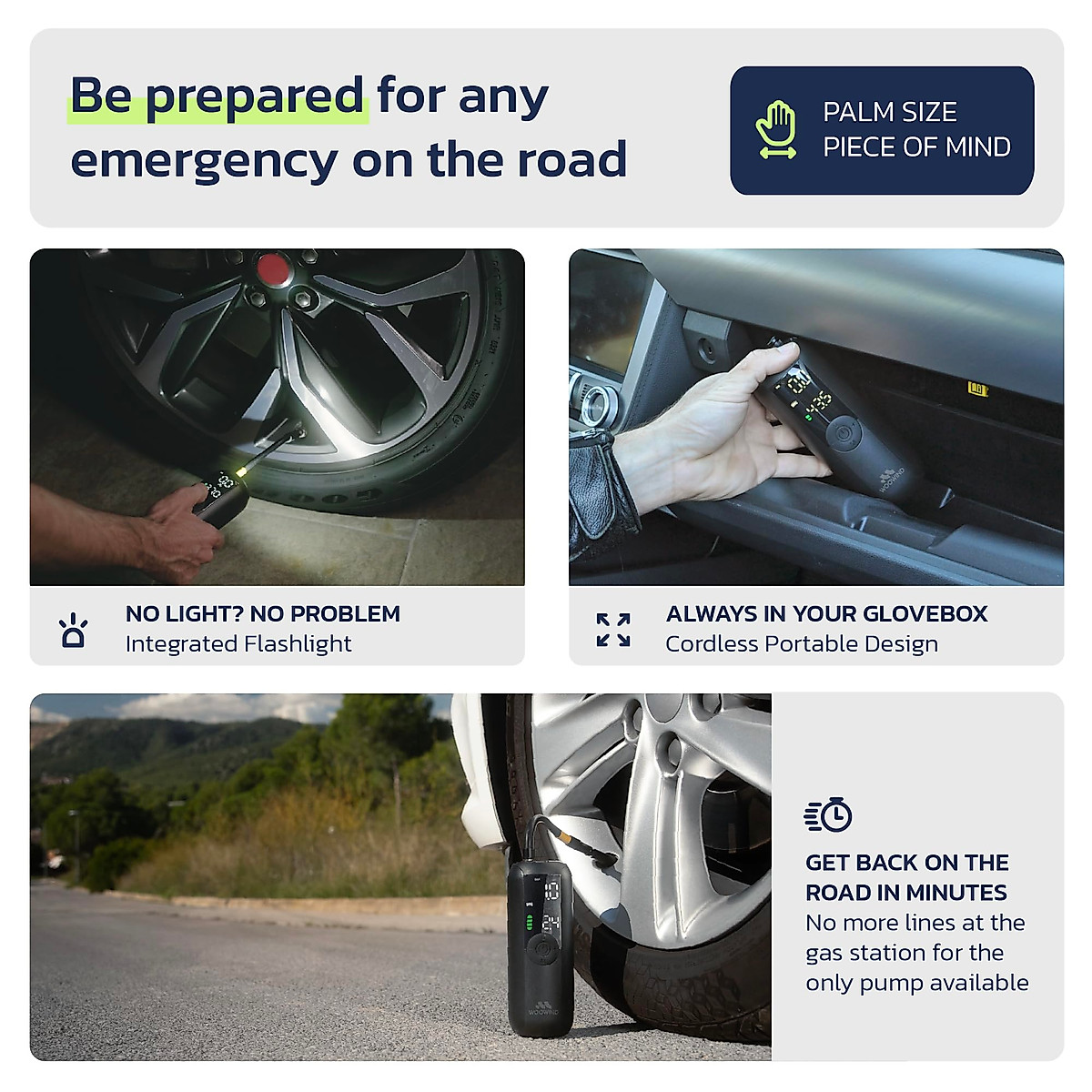 Tire Inflator Portable Air Compressor, Electric Bike Tire Pump with Gauge, Air Pump for Car Tires, 150PSI, Mobile Air Compressor for Car, Motorcycle, Electric Bike, by Woowind