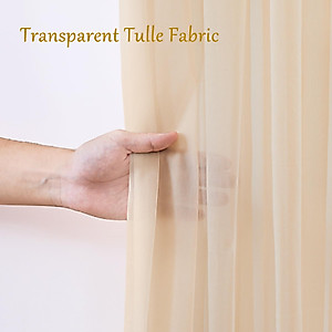 10×10ft Champagne Tulle Backdrop Curtain with Lights String for Parites, Sheer Curtain Backdrop Drapes for Wedding Party Home Decorations