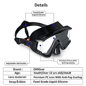 OMGear Swim Goggles Snorkel Mask Dive Mask Anti-Fog Triple-Lens Goggles Swimming Adult Snorkeling Gear for Adults Youth Pool Goggles with Nose Cover Neoprene Mask Strap for Scuba Diving (Black)