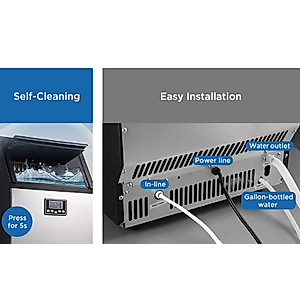 WATOOR Commercial Ice Maker Machine with Bottom-Loading Water System, LCD Display Under Counter or ‎Freestanding 100lbs/24h