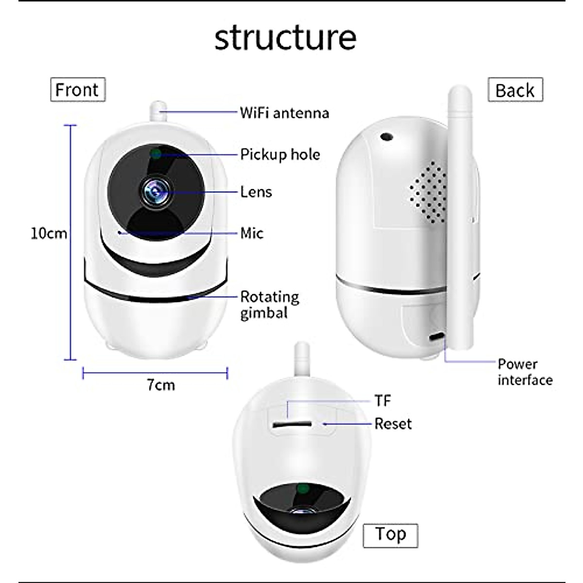 EGGVU Smart Baby Monitor WiFi, Indoor Enhanced Security Camera 1080P, 360° Rotation with Remote Pan-Tilt-Zoom, Two-Way Audio, Auto Night Vision, Elderly and Pet Monitoring, White
