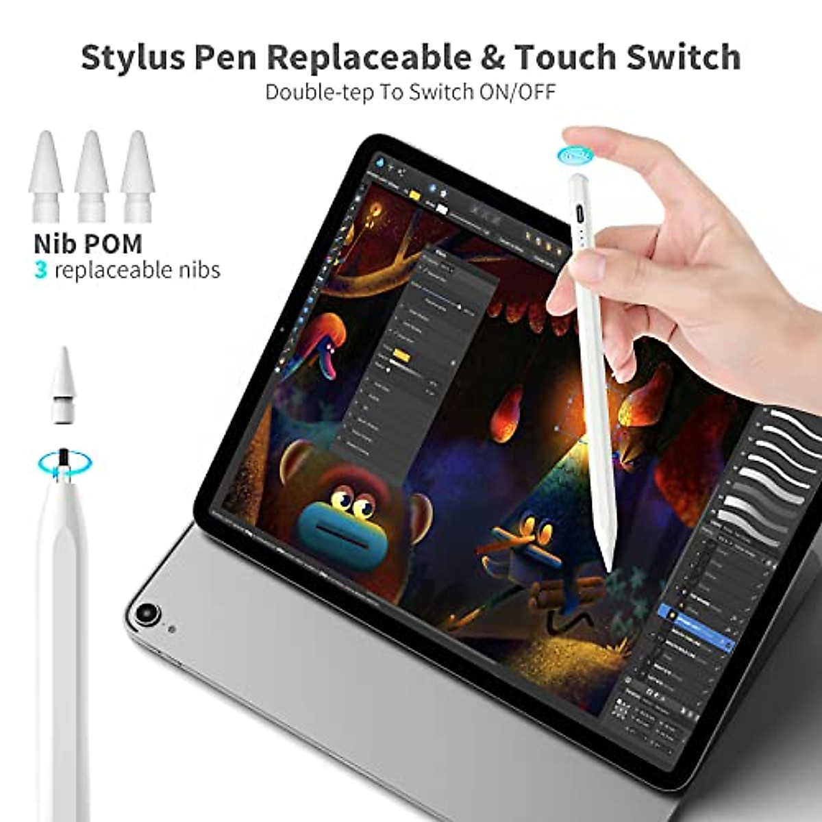 Stylus Pen for iPad,4X Fast Charge,10 Hour Use,Low Latency,Compatible Work for 2018-2024 iPad Air 11/13-inch(M2) Air/3/4/5/6,iPad Mini 5/6,iPad 6/7/8/9/10,iPad Pro 11/13-inch(M4),Pro 11"/12.9"(White)