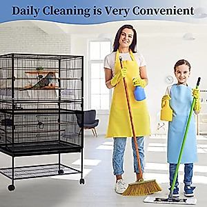 Daoeny Large Bird Cage Cover, Bird Cage Seed Catcher, Adjustable Soft Airy Nylon Mesh Net, Birdcage Cover Skirt Seed Guard for Parrot Parakeet Macaw African Round Square Cages (Black)