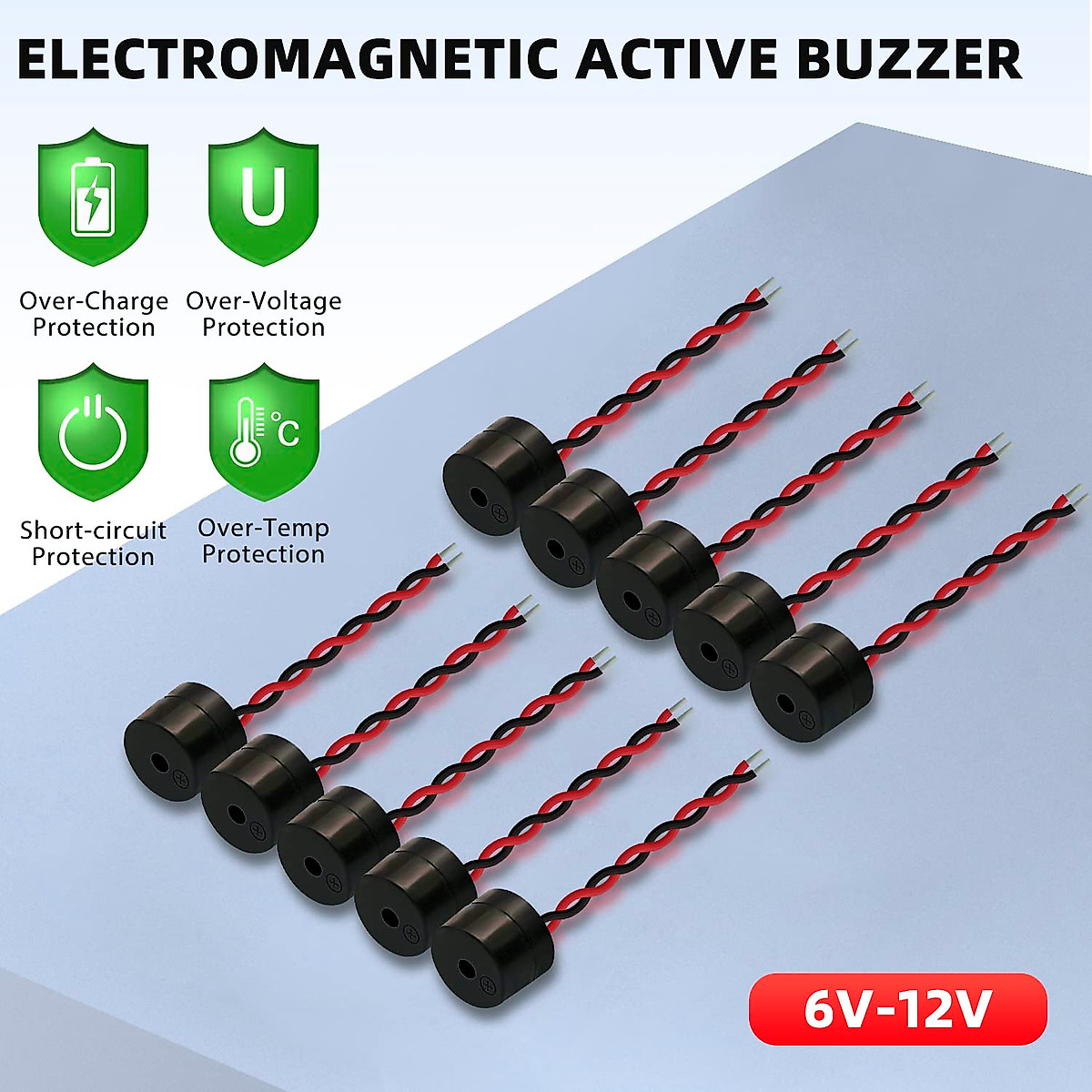 DaFuRui 30Pcs DC 12V Electronic DC Buzzer 5v Alarm Active Piezo Beep Sound ABS Housing 85dB Wired Connector Black