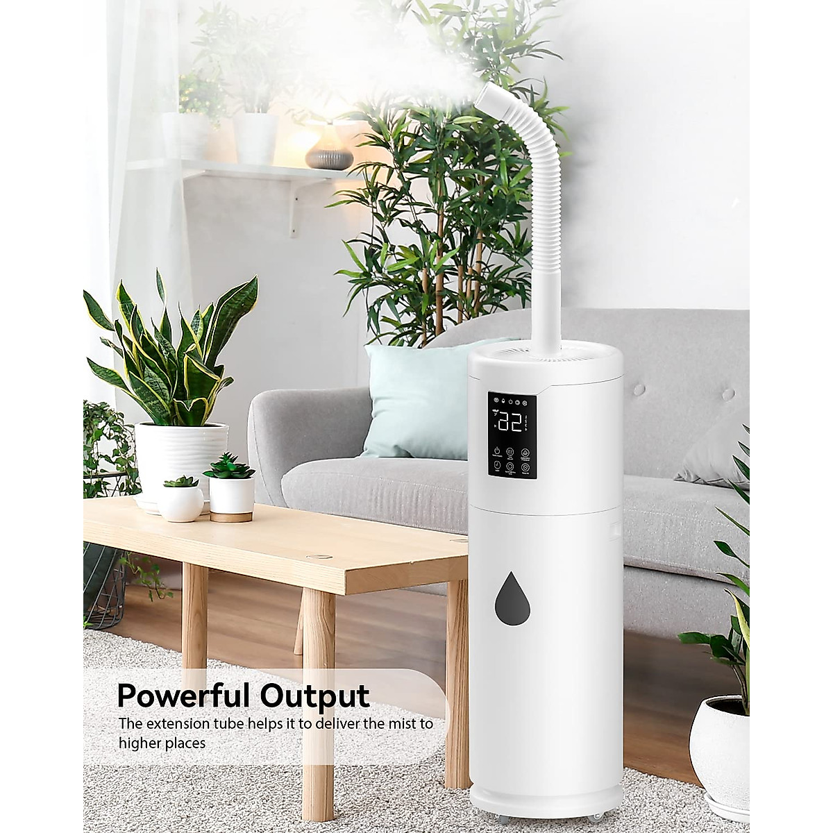 Ultra Large Humidifiers for Bedroom, 17L/4.5Gal Tower Humidifiers for Large Room 2000 sq ft, Cool Mist Humidifier with Extension Tube for Home School Office Commercial Greenhouse Plants Warehouse