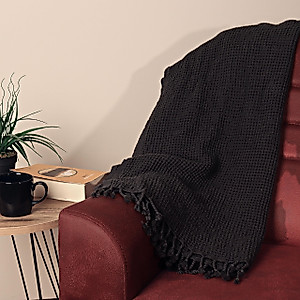 PÜSKÜL - Soft Quality Thin Waffle Bath and Beach Towels 67X33 Inches 2-Pack (Black)