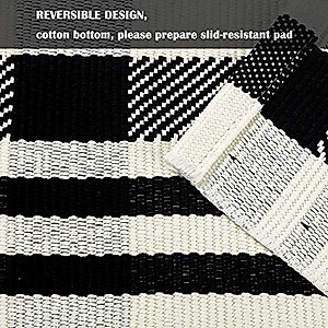 idee-home Plaid Black White Outdoor Buffalo Rug Door Mats 4'x6', Kitchen Check Layered Welcome Cotton Rug for Front Porch, Washable Hand Woven Outdoor Checkered Farmhouse Mat