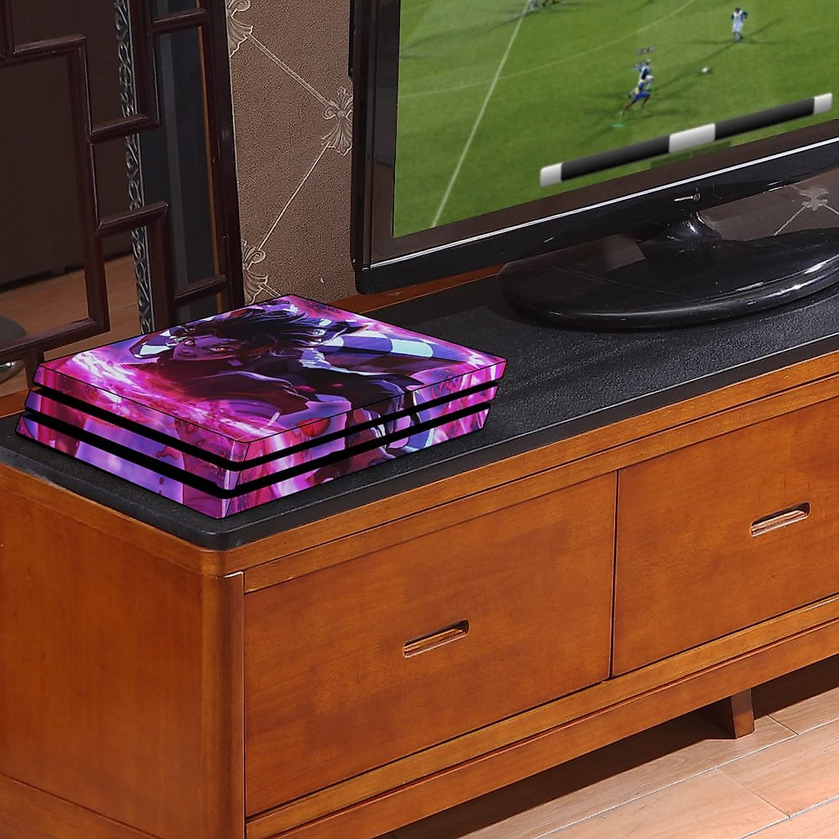 OUFGBCX Anime Boy Kamado Tanjiro PS4 Pro Controller and Console Skin Sticker Protective Cover Wireless/Wired Gamepad Full Body Vinyl Decal Skin, white-style, for