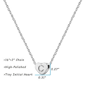 Rnivida Tiny Initial C Heart Necklace, Dainty Tiny Alphabet Letter C Pendant Necklace for Women (Silver - C)