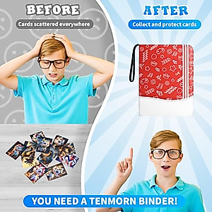 Tenmorn Card Binder 4-pocket,400 Pockets.Card Holder Album Book with 50 Removable Sleeves for TGC Football Baseball Sports MTG Cards.for Collectors Boys Girls Toys Gift (Red)