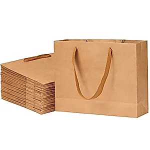 Moretoes 30Pcs Kraft Paper Bags Brown Gift Bags 10.6x3.1x8.3 with Handles Small Kraft Paper Bags Brown Paper Bags with Cloth Handles, Shopping Bags, Merchandise Bags, Party Bags, Wedding Party Bags