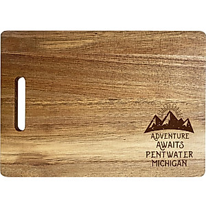 Pentwater Michigan Camping Souvenir Engraved Wooden Cutting Board 14" x 10" Acacia Wood Adventure Awaits Design