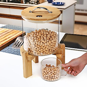 Tlence 5L Glass Rice Dispenser, Cereal Container with Bamboo Stand, Large Airtight Food Storage Bin, Rice Organization Tank with Measuring Cup for Grain Coffee Beans Dry Food