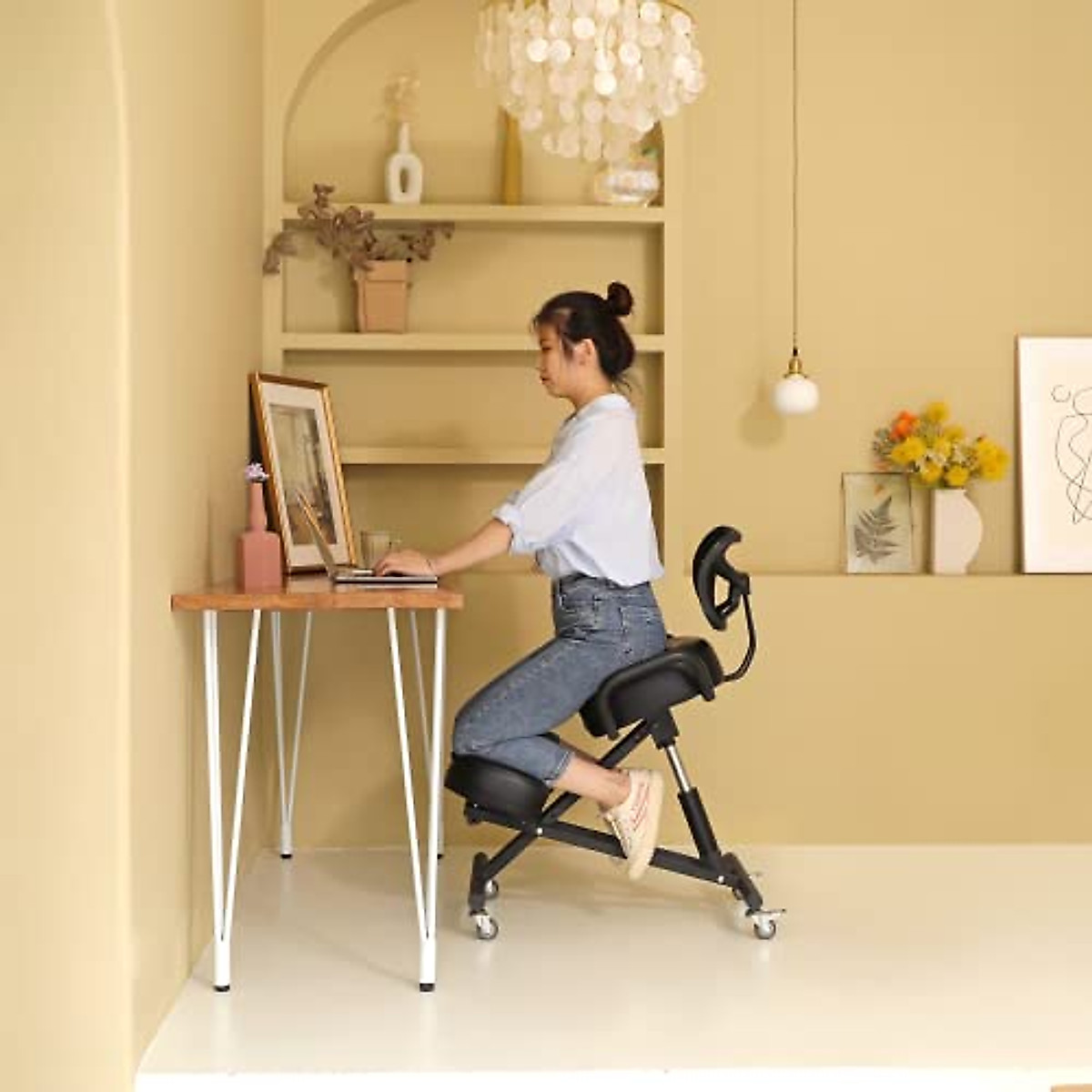 VONOYA Kneeling Chair with Back Support | Ergonomic Office Chair for Home or Office Desk | Adjustable Posture-Improving Desk Chair with Wheels and Thick Cushions, Black