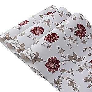 Yifely Red Peony Shelf Liner Self-Adhesive Furniture Paper Old Dresser Drawer Decor Sticker 17.7 Inch by 9.8 Feet