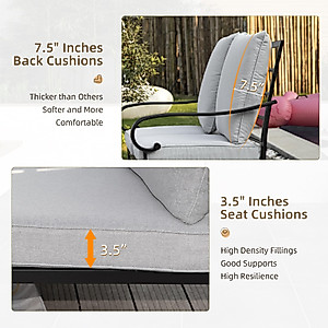 MEOOEM Patio Sofa Conversation Furniture Outdoor Loveseat with Table, Metal Frame with Gray Cushions for Porch Balcony Deck