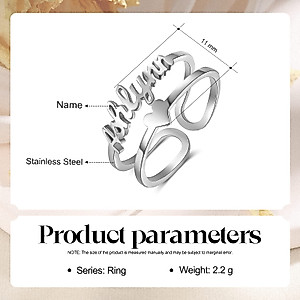 Personalized Name Ring for Women, Custom Adjustable Names Ring with Heart Promise Ring for Her Gift for Women Wife BFF (Silver-3)