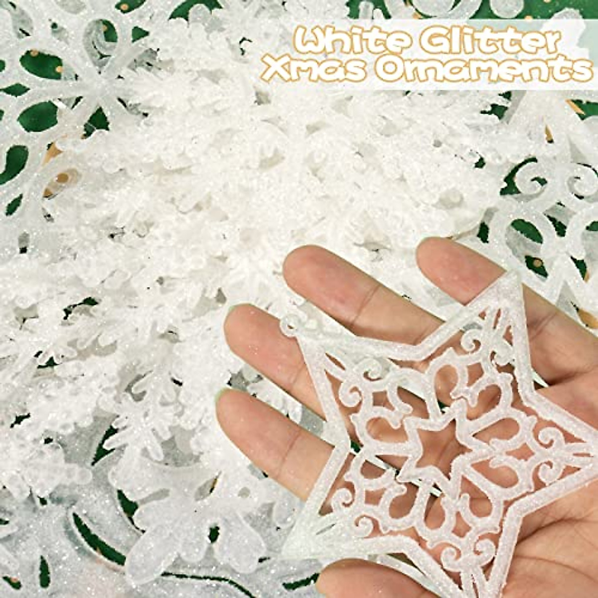 Christmas Tree Decoration Snowflake Ornaments - 42pcs White Glitter Christmas Snowflake Tree Stocking Snowman Reindeer Santa Hanging Ornaments for Xmas Winter Wonderland Holiday New Year Party