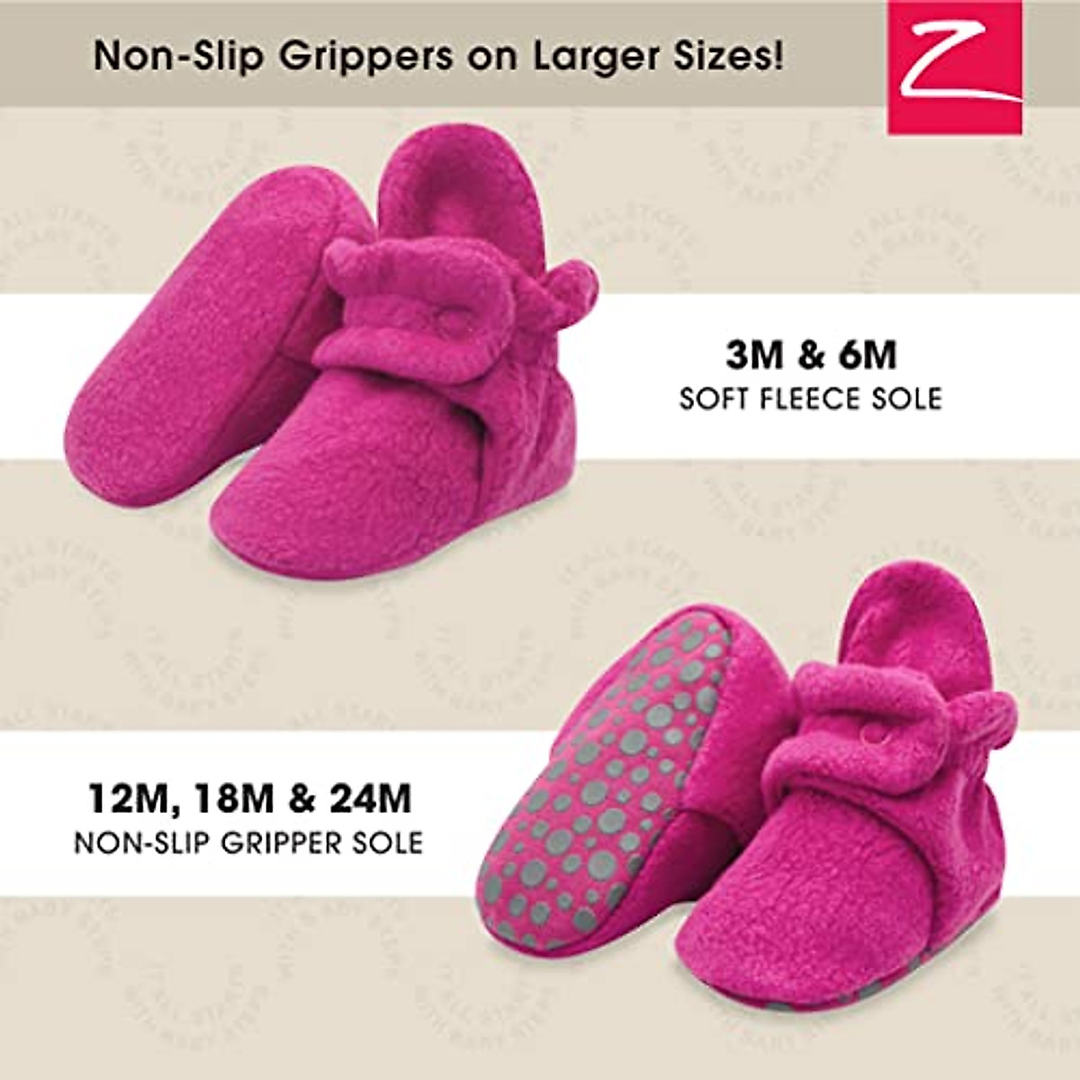Zutano Unisex Cozie Fleece Baby Booties with Grippers, Baby Essentials, Fuchsia, 24 Months