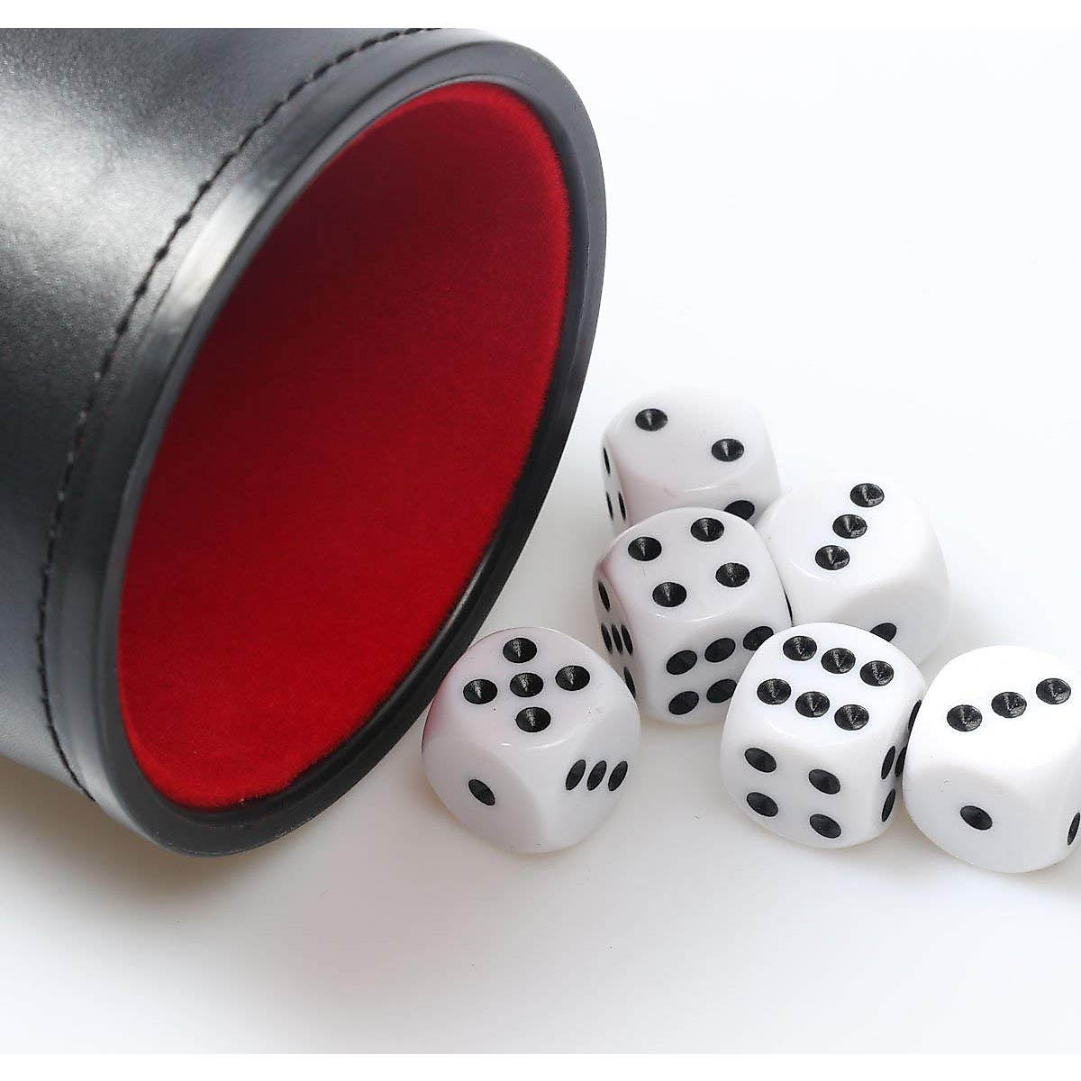 RERIVER Felt Lined PU Leather Dice Cup Set with 6 Dot Dices (Black, Pack of 1)