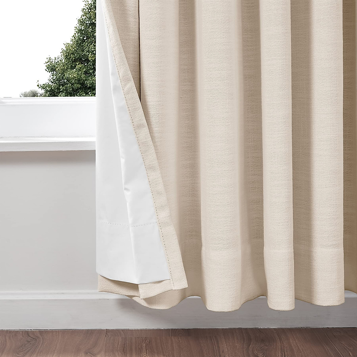 TWOPAGES Double Layer Lined Pinch Pleated Curtain Sand Beige Linen Blend Light Filtering Room Darkening Curtain for Kitchen, Window Treatment Curtain Panel (1 Panel, W26 x L90)