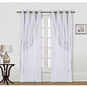 ECM. Catarina Layered Solid Blackout and Sheer Window Curtain Panel Pair with Grommet Top 2 Layered (Cloud Grey, 2PC 52" x 84")
